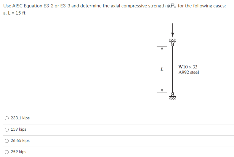 Solved Use AISC Equation E3-2 or E3-3 and determine the | Chegg.com