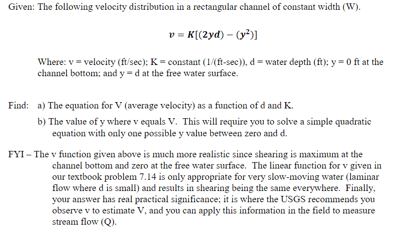 Solved Given: The following velocity distribution in a | Chegg.com