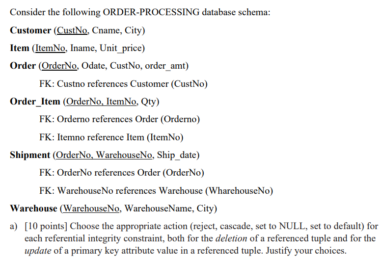 Solved Consider the following ORDER-PROCESSING database | Chegg.com
