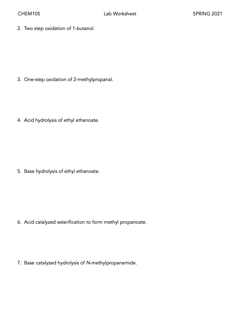 Solved CHEM 105 Lab Worksheet SPRING 2021 Chapter 14 Lab | Chegg.com