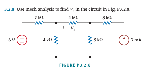 Solved 3.2.8 Use mesh analysis to find V0 in the circuit in | Chegg.com