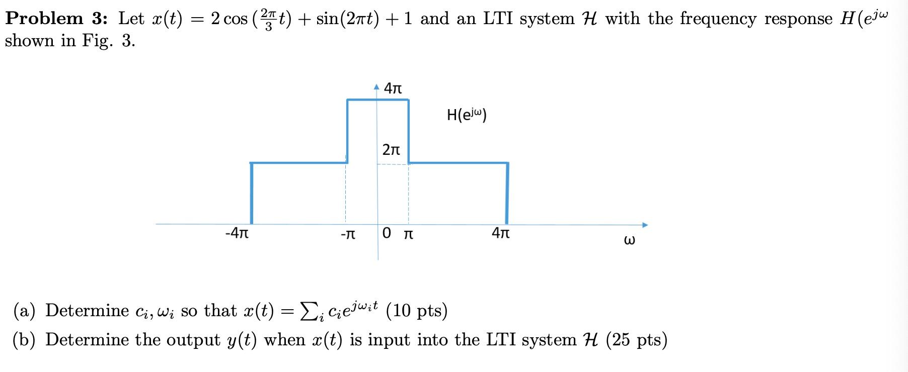 Solved Problem 3: Let e(t) = 2 cos (24t) + sin(21t) + 1 and | Chegg.com
