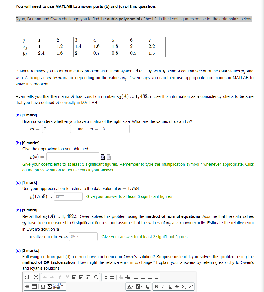 Solved You will need to use MATLAB to answer parts (b) and | Chegg.com