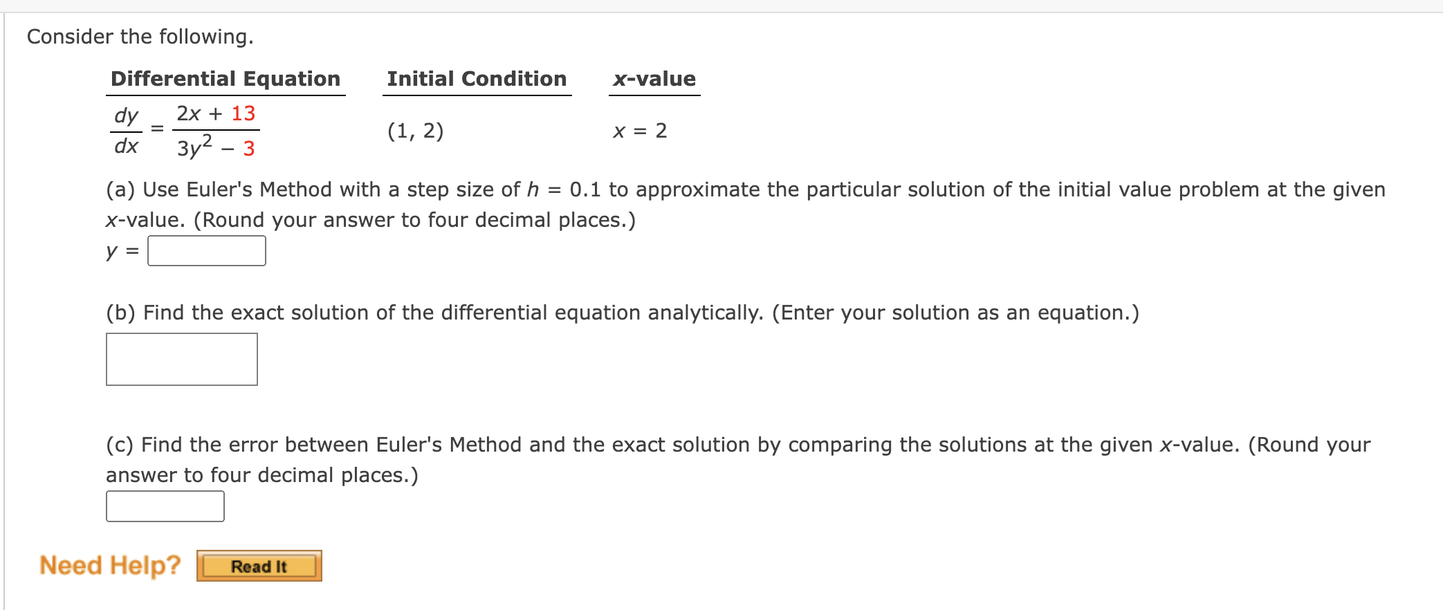 Solved Consider the following. (a) Use Euler's Method with a | Chegg.com