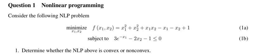 Question 1 Nonlinear Programming Consider The