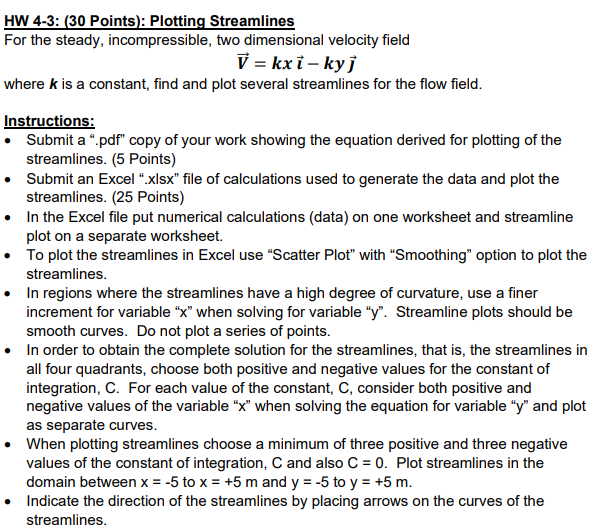 HW 4-3: (30 Points): Plotting Streamlines For the | Chegg.com