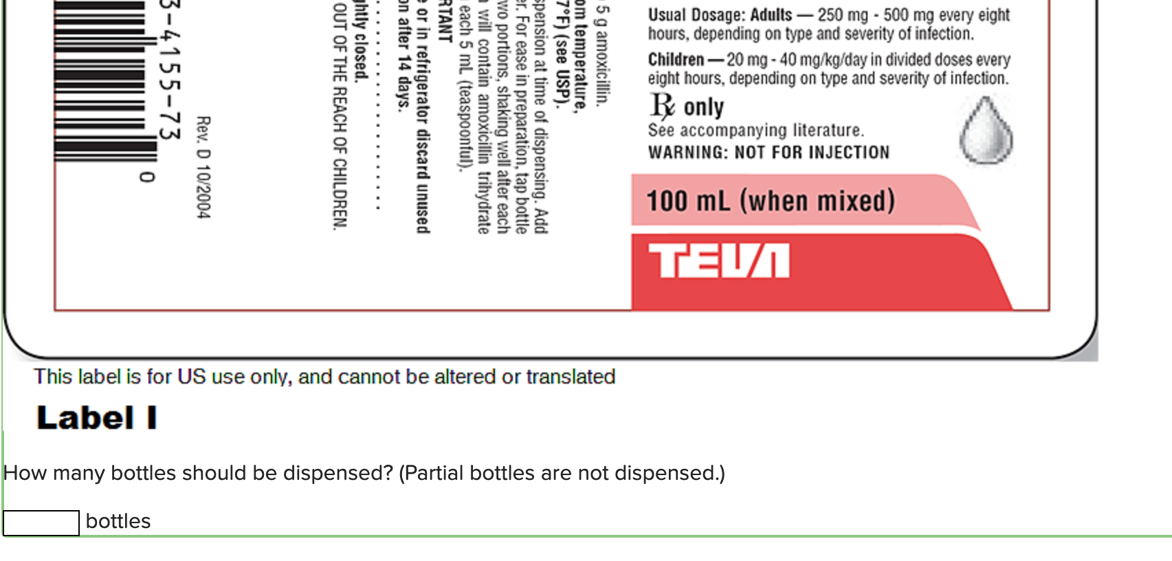 Ordered: Amoxicillin 200 mg po tid for 14 days On | Chegg.com