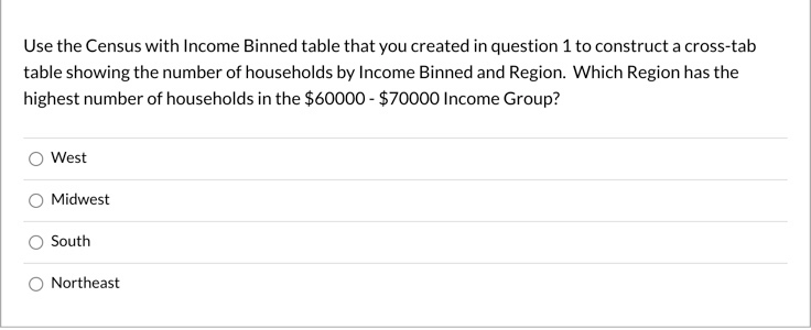 Solved Use the Census with Income Binned table that you | Chegg.com