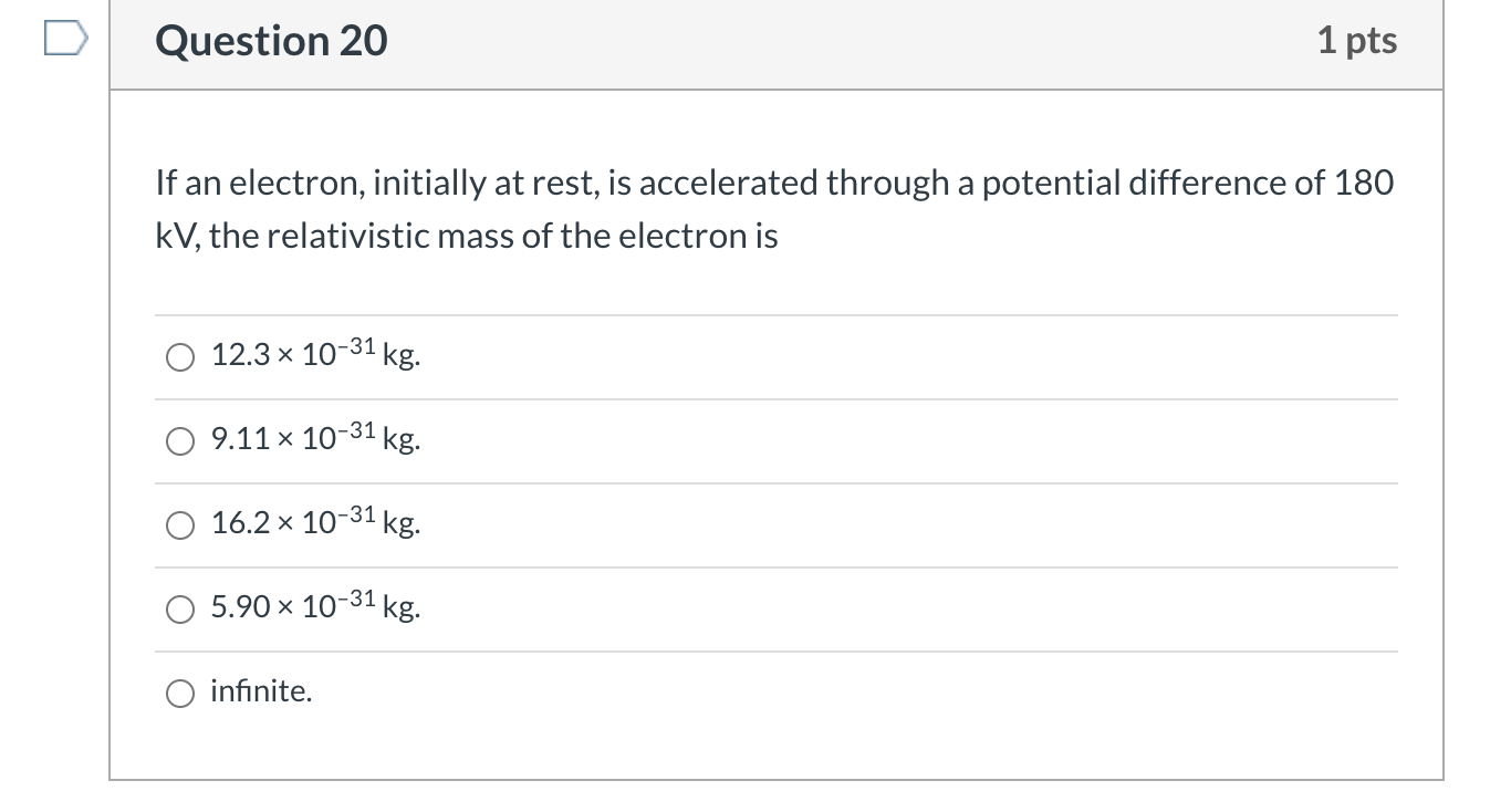 Solved Question 20 1 pts If an electron, initially at rest, | Chegg.com