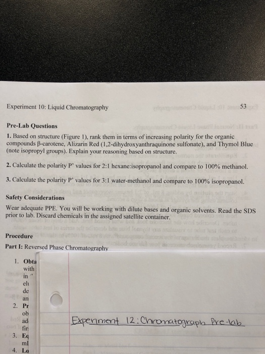 Solved Experiment 10: Liquid Chromatography 51 Exp 10: | Chegg.com