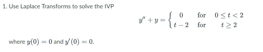 Solved 1. Use Laplace Transforms to solve the IVP | Chegg.com