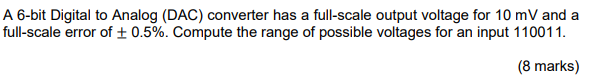 Solved A 6-bit Digital to Analog (DAC) converter has a | Chegg.com