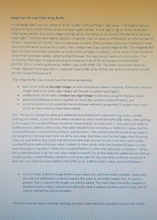Solved Assignment 8: User-Filled Array Buffer In this | Chegg.com