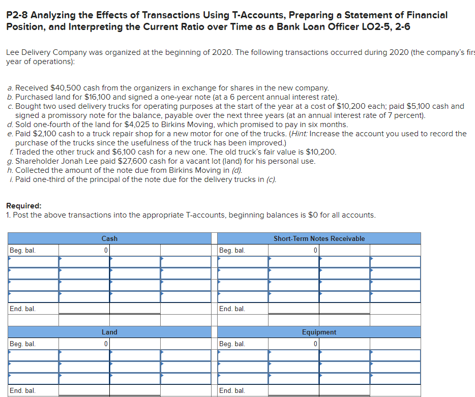 P2-8 Analyzing the Effects of Transactions Using | Chegg.com