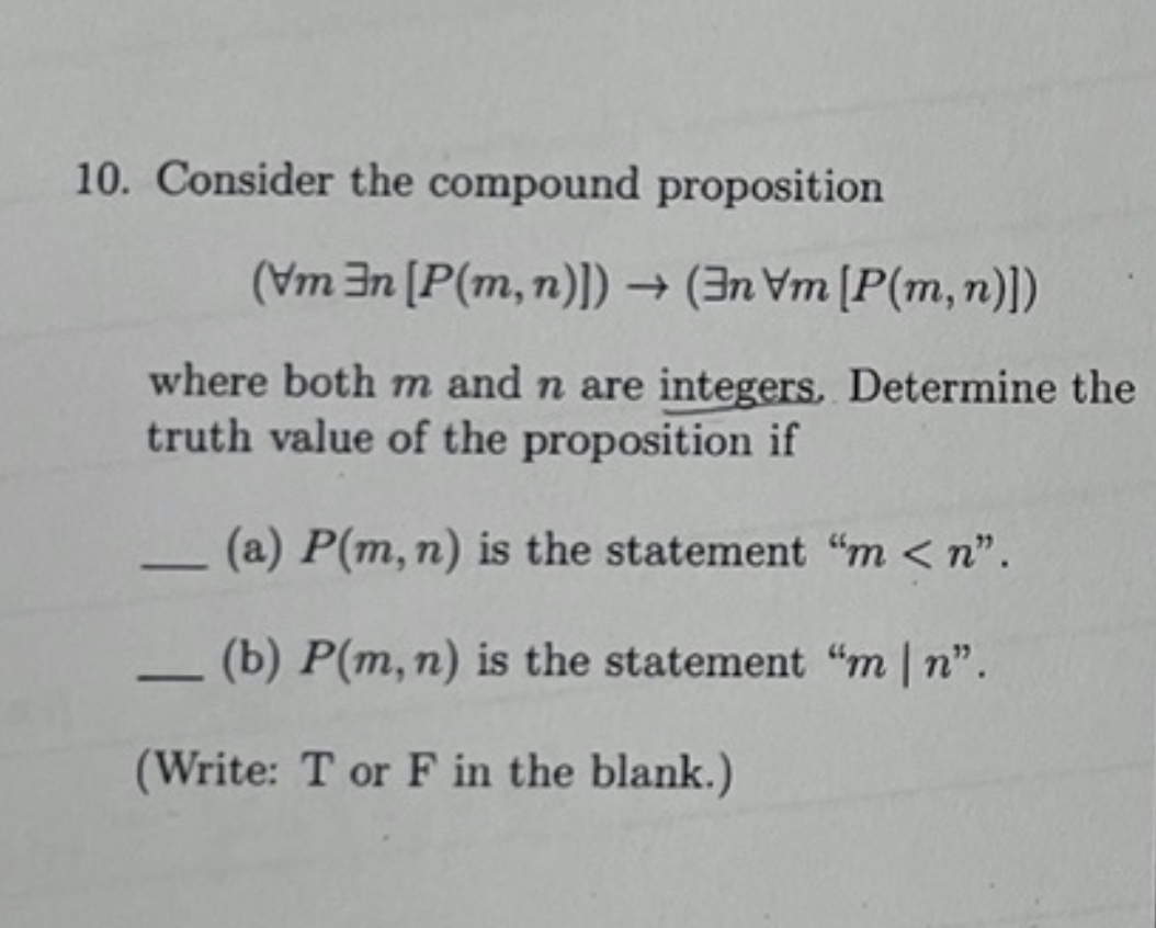 Solved 10. Consider the compound proposition | Chegg.com