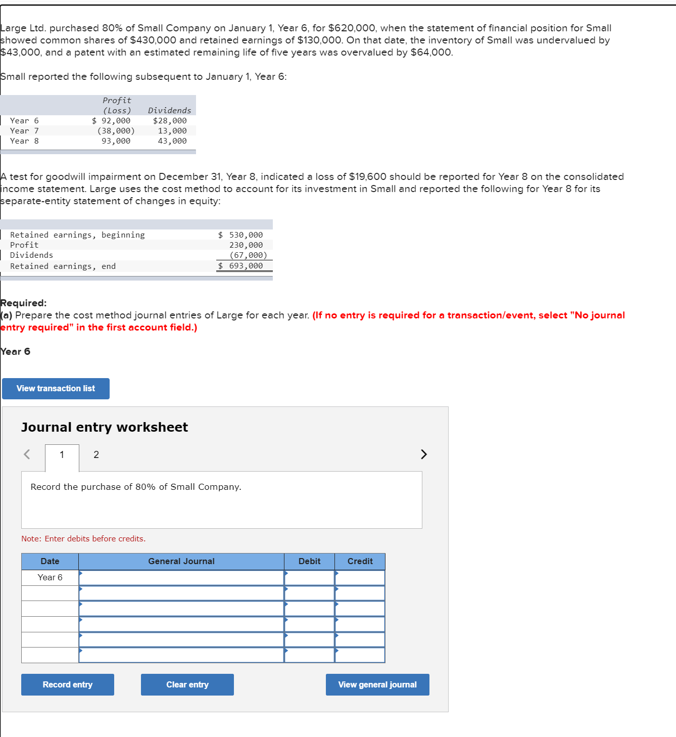 Solved Journal entry worksheet Record 80% of acquisition | Chegg.com