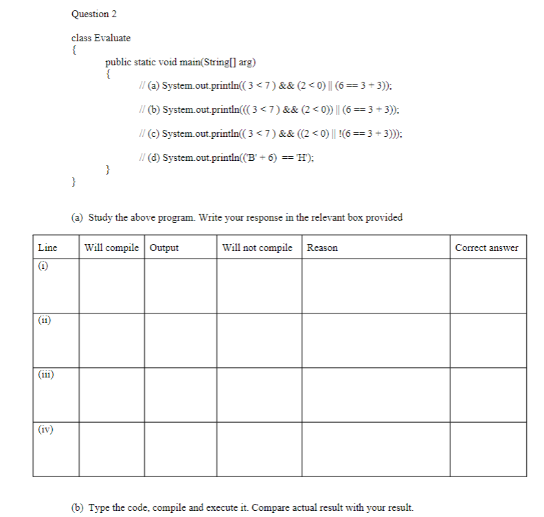 Solved Question 2 class Evaluate \{ public static void | Chegg.com