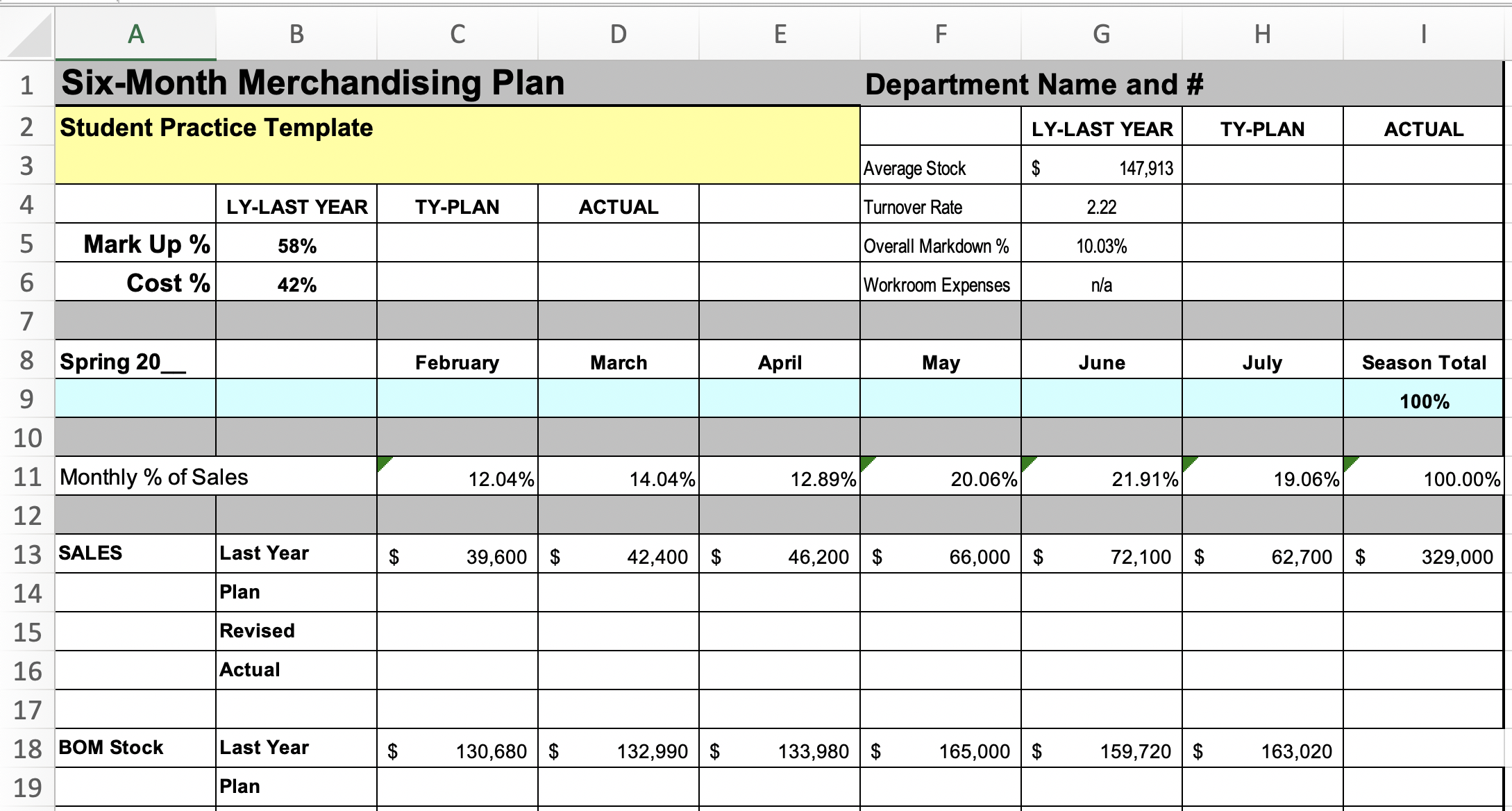 E F G H Н. 1 Department Name and # LY-LAST YEAR | Chegg.com