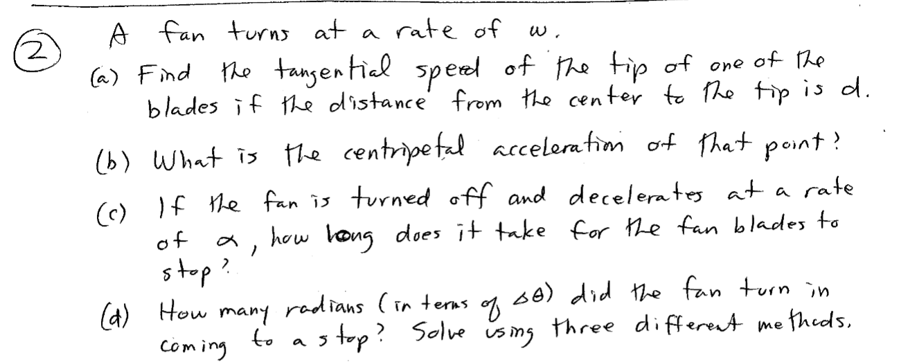 Solved A fan turns at a rate of w. (a) Find the tangential | Chegg.com