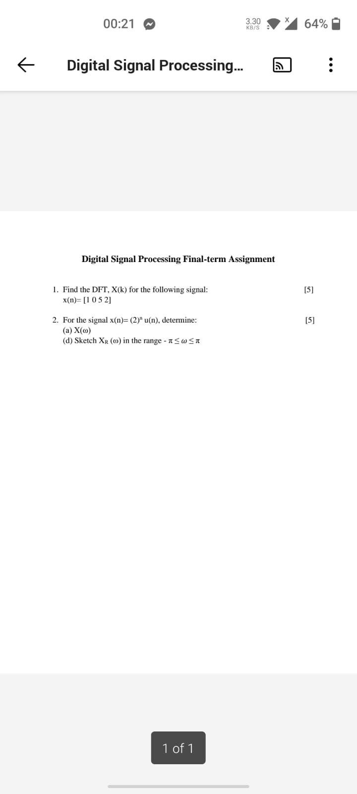 Solved 00:21 3.30 KB/S Digital Signal Processing... 5 | Chegg.com