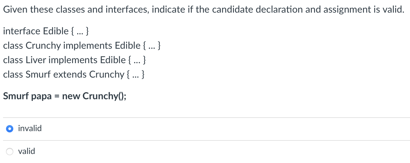 Solved Given these classes and interfaces, indicate if the | Chegg.com