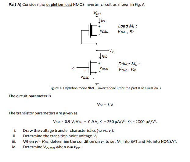 Solved Part A) Consider the depletion load NMOS inverter | Chegg.com