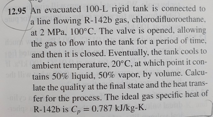 Solved 12.95 An evacuated 100-L rigid tank is connected to a | Chegg.com