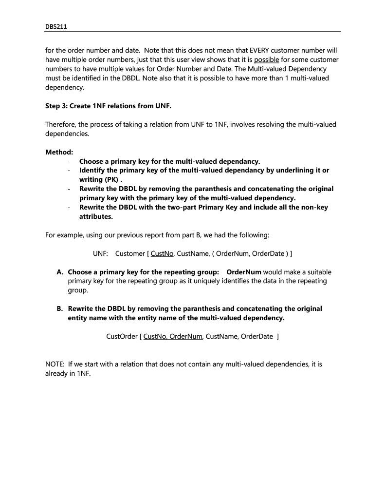 Solved DBS211 Lab 09 - Normalization (UNF, 1NF) Objective: - | Chegg.com