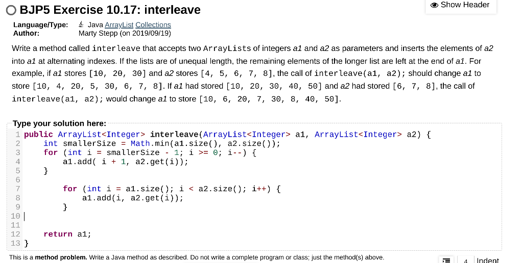Solved BJP5 Exercise 10.17: interleave Language/Type: | Chegg.com