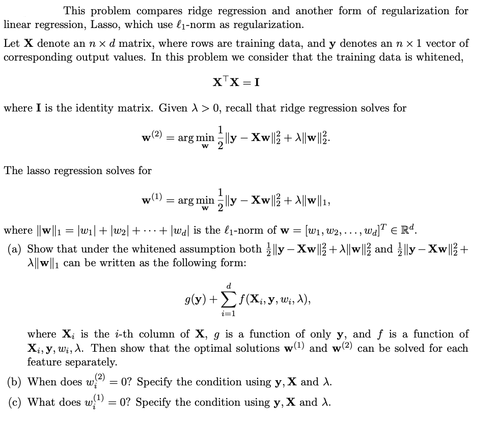 Solved This problem compares ridge regression and another | Chegg.com