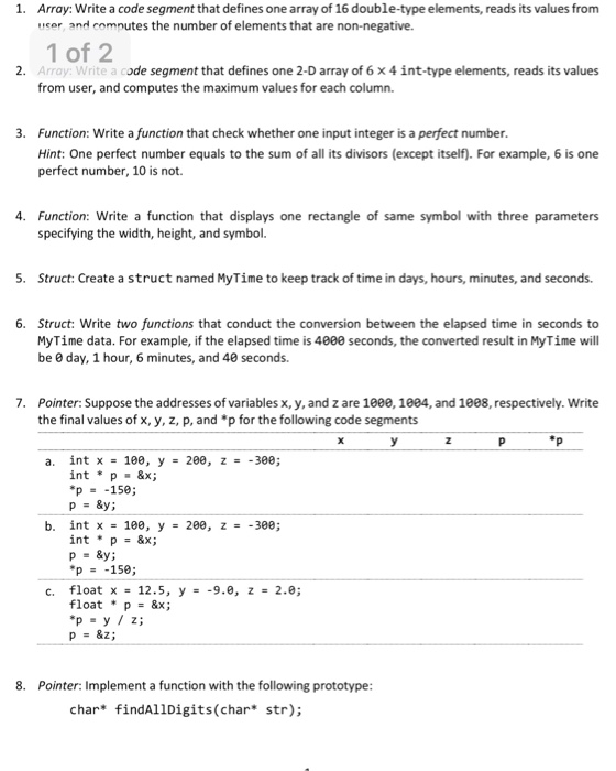 Solved 1. Array: Write a code segment that defines one array | Chegg.com