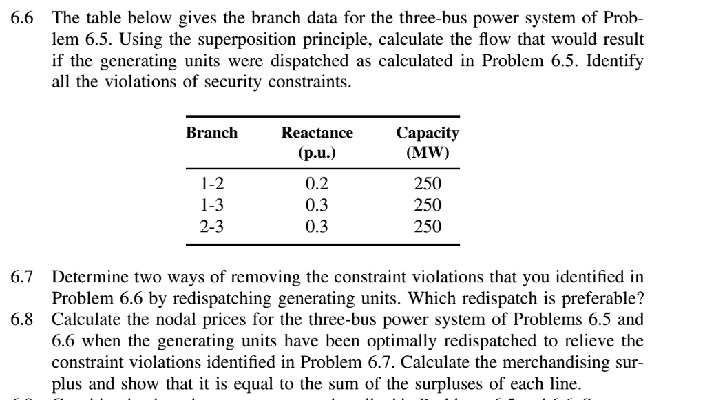 Solved 6.5 Consider the three-bus power system shown in | Chegg.com
