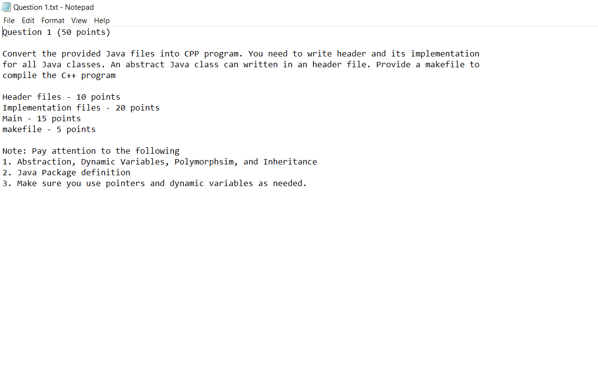 Question 1.txt - Notepad File Edit Format View Help | Chegg.com