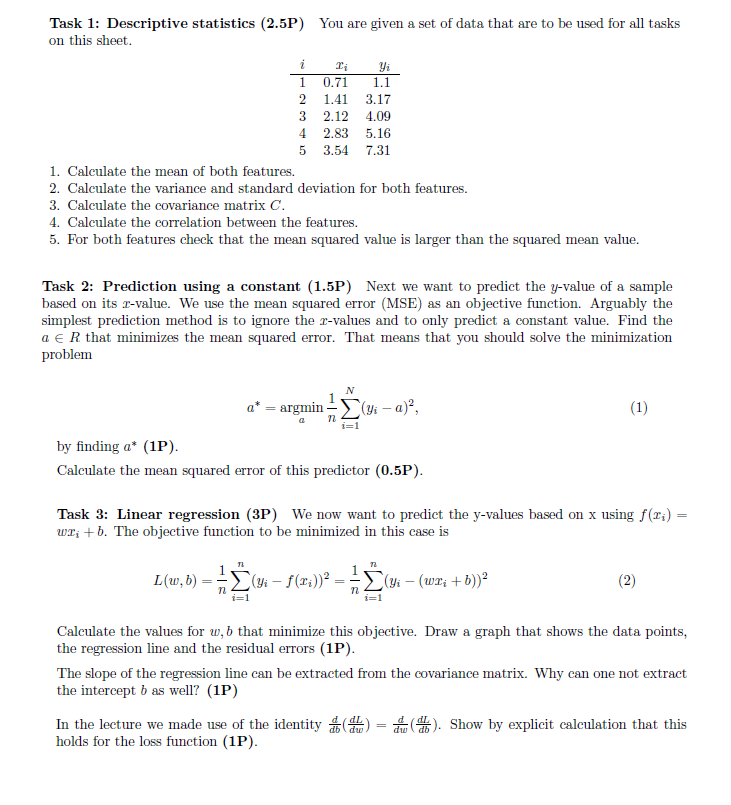 Task 1: Descriptive statistics (2.5P) You are given a | Chegg.com
