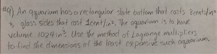 Solved An aquarium has a rectangular state bottom that costs | Chegg.com