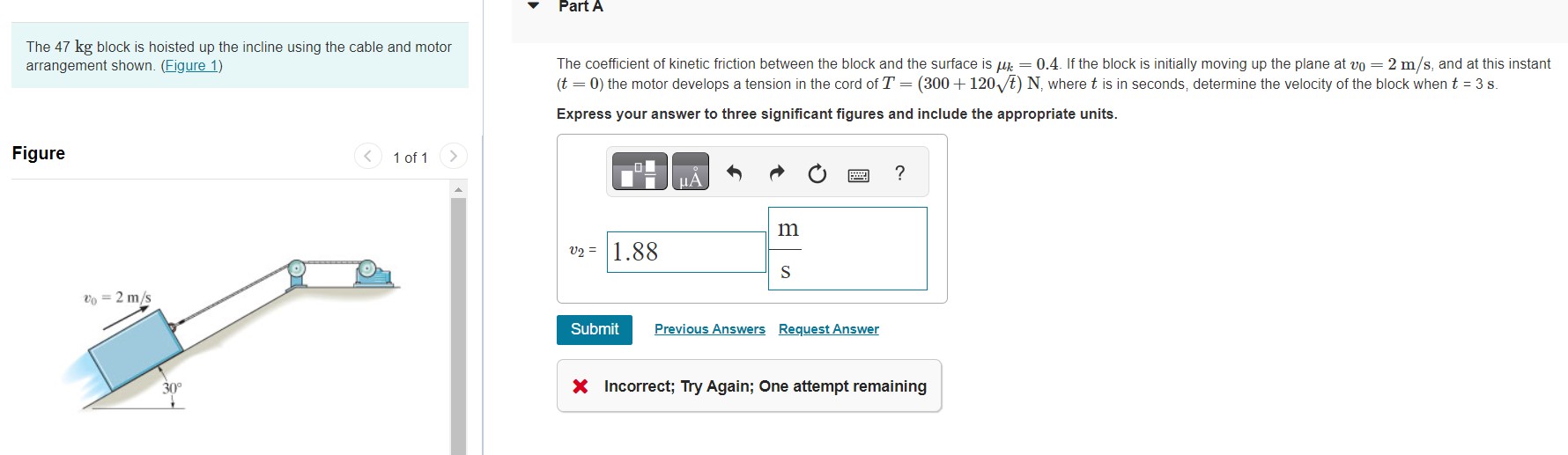 Solved The 47 kg block is hoisted up the incline using the | Chegg.com