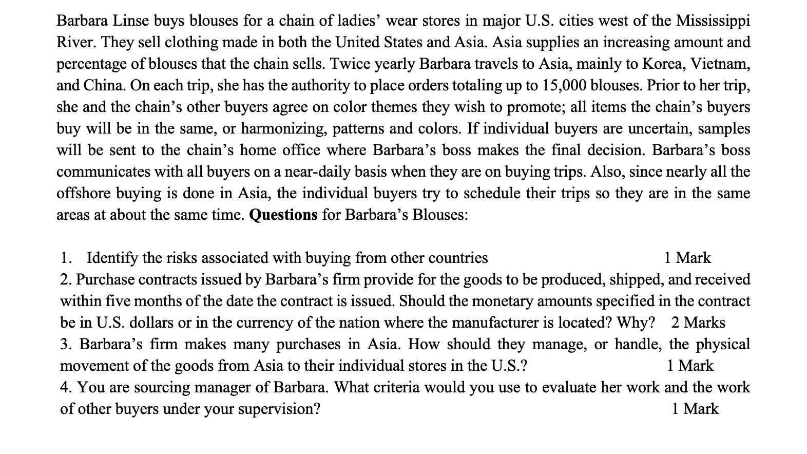 Solved Barbara Linse buys blouses for a chain of ladies' | Chegg.com