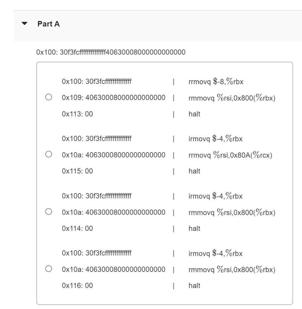 Solved For each byte sequence listed, determine the Y86 | Chegg.com