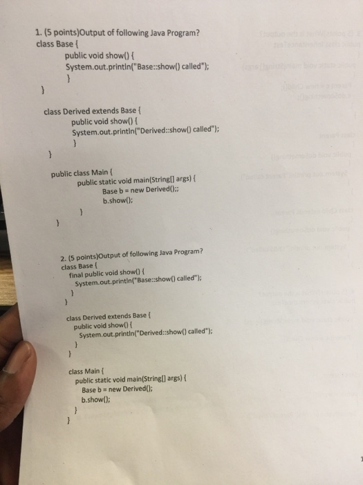 Solved Output Of Following Java Program Class Base {public