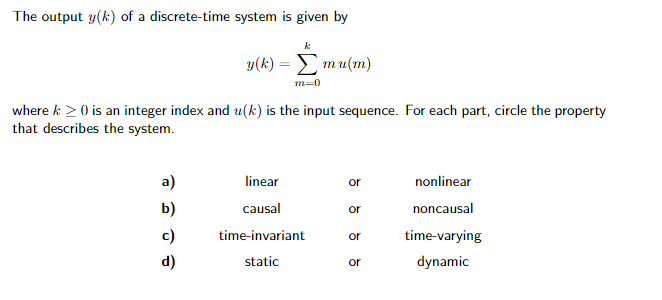 Solved The output y(k) of a discrete-time system is given by | Chegg.com