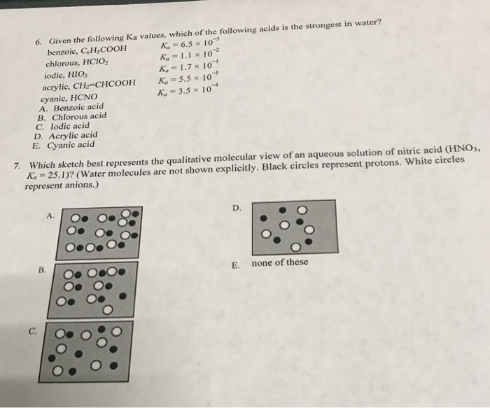 Solved 6. Given the following Ka values, which of the | Chegg.com