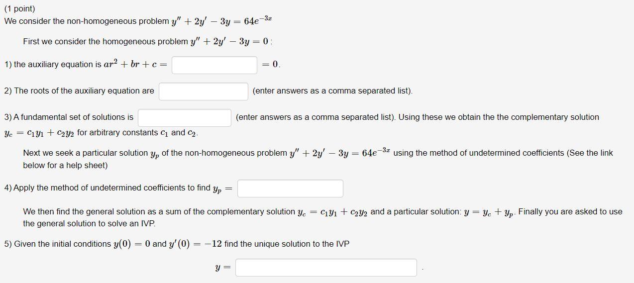 Solved (1 point) We consider the non-homogeneous problem | Chegg.com