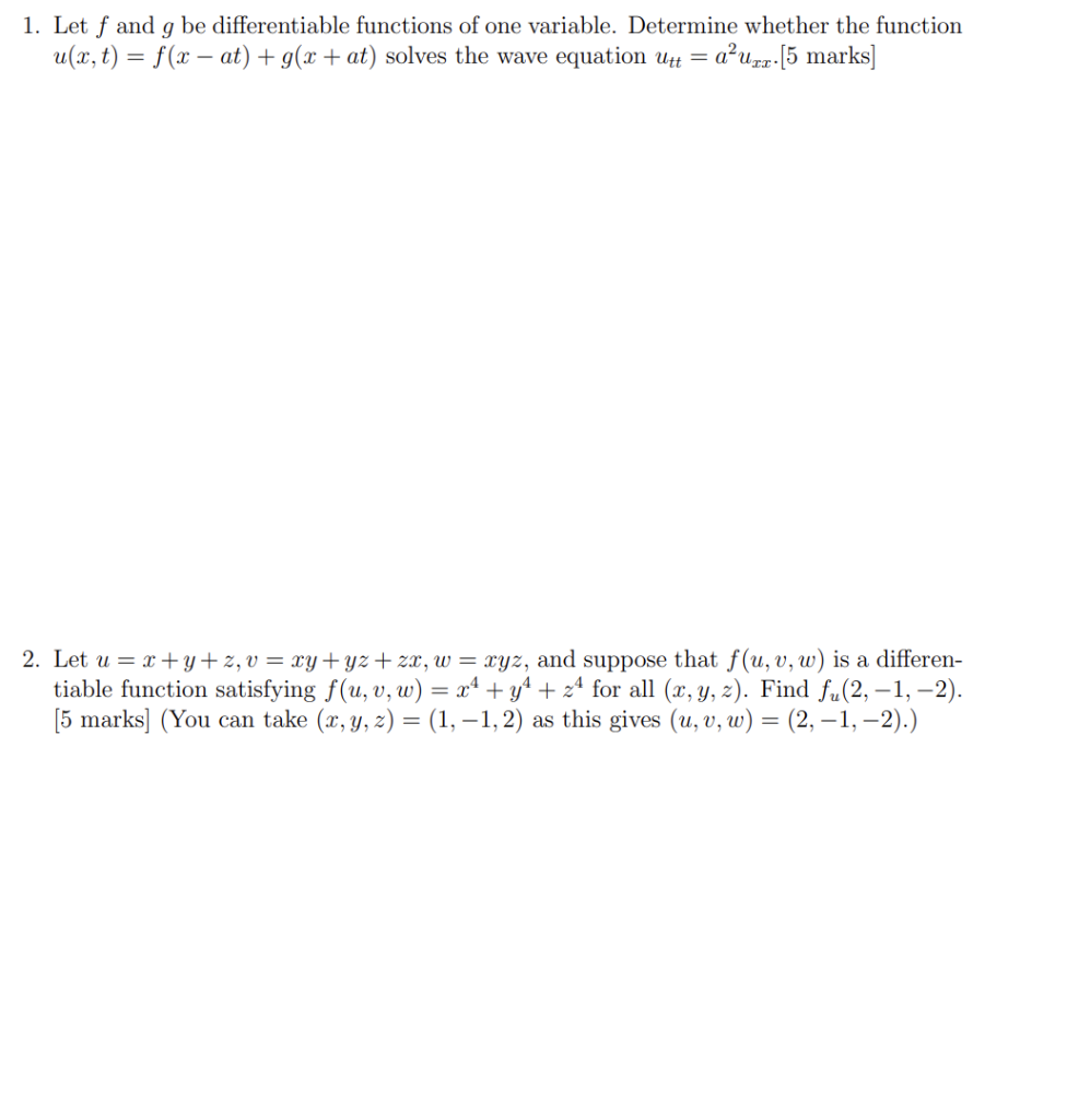 Solved 1. Let f and g be differentiable functions of one | Chegg.com