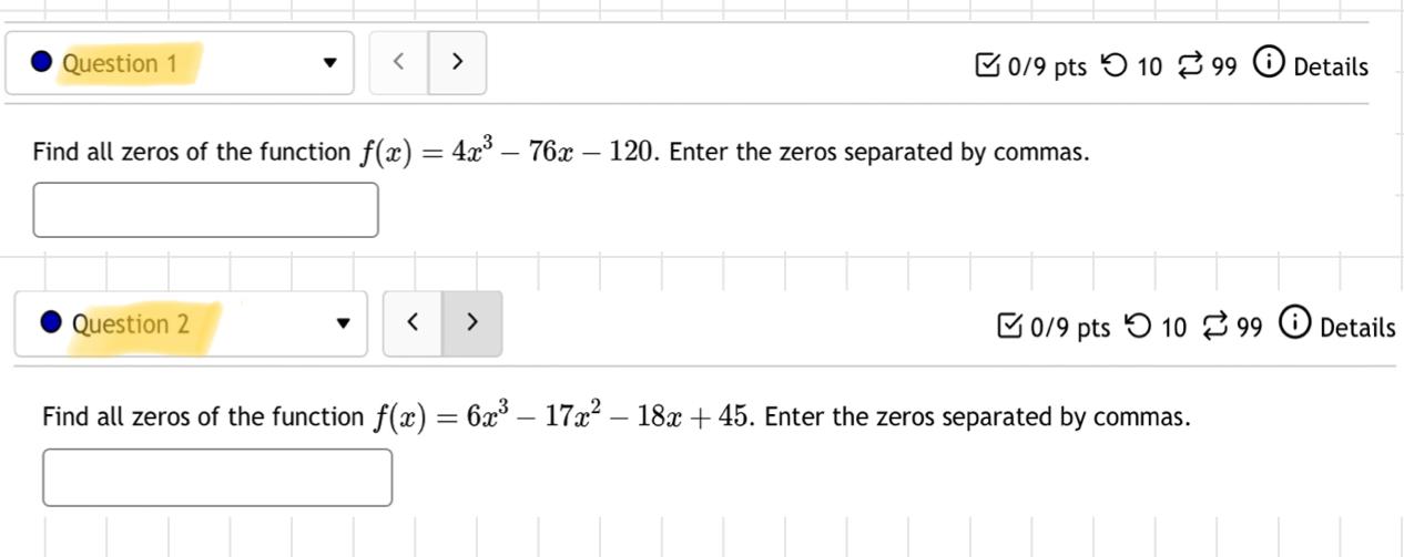 Solved Find all zeros of the function f(x)=4x3−76x−120. | Chegg.com