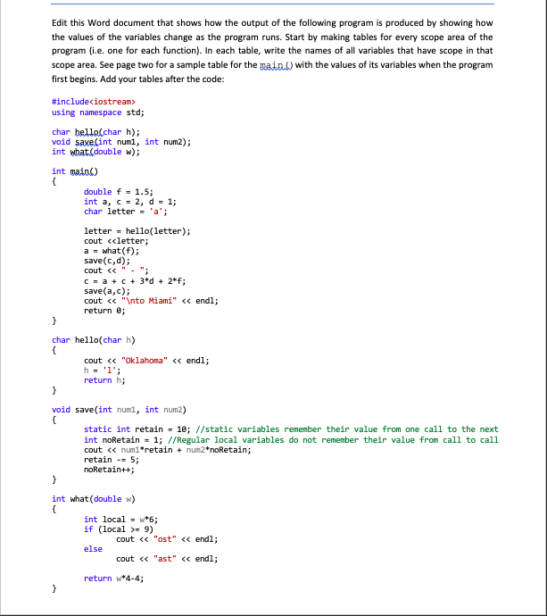 Solved Edit this Word document that shows how the output of | Chegg.com