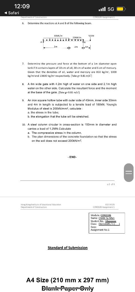 Solved 6. Determine the reactions at A and B of the | Chegg.com