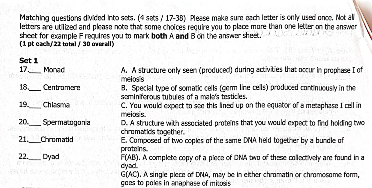 Solved Matching questions divided into sets. (4 sets / | Chegg.com