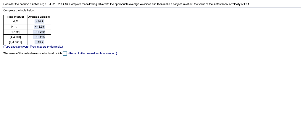 Solved Consider The Position Function S T 4 97 26t 16
