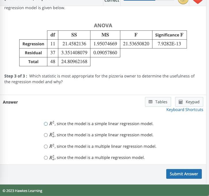 Solved regression model is given below. Step 3 of 3: Which | Chegg.com