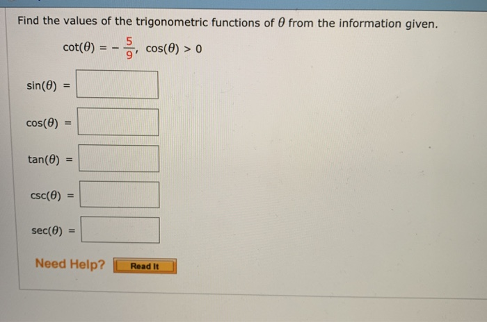 Solved Find the values of the trigonometric functions of θ | Chegg.com